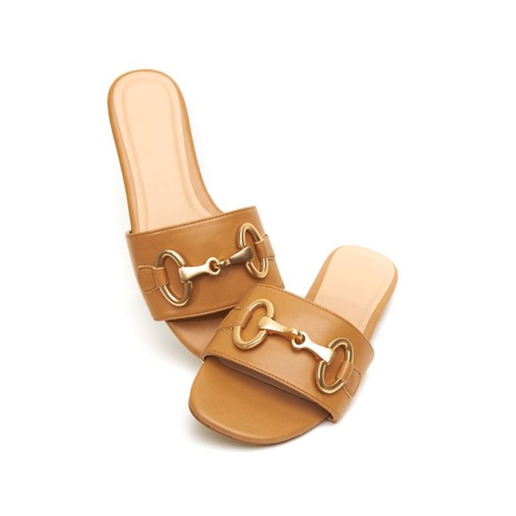 Shoes | Comfy Tan Horsebit Slides Sandals | Poshmark